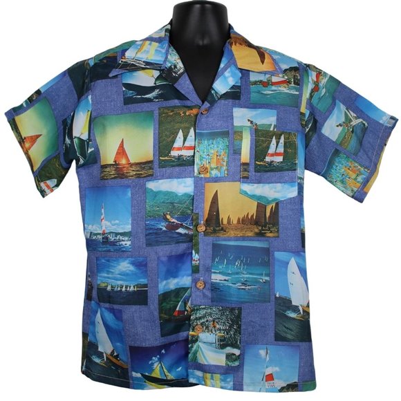 Hobie | Shirts | Hobie Catamaran Sailing Hawaiian Aloha Shirt Blue ...
